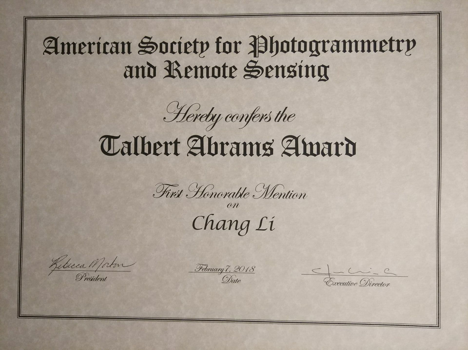 我院李畅老师荣获美国摄影测量与遥感学会塔尔伯特·艾布拉姆斯奖?一等奖-365bet线上足球